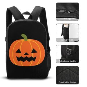 Halloween Pumpkin Travel Backpack Casual 17 Inch Large Daypack Shoulder Bag with Adjustable Shoulder Straps