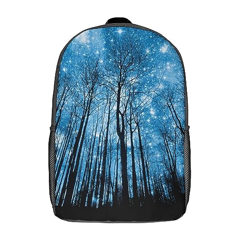 Psychedelic Starry Night Forest Travel Backpack Casual 17 Inch Large Daypack Shoulder Bag with Adjustable Shoulder Straps