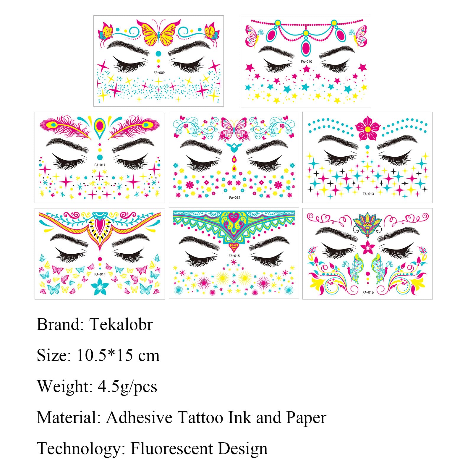 Glow in The Dark Tattoos Stickers, Fake Face Temporary Tattoos Makeup UV Neon Floral Body Paint Tattoo Stickers Decorations for Adults Girls Women Festival Bar Party Supplies 8PCS