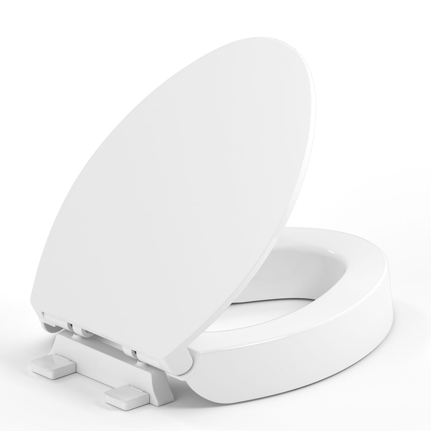 Ccbello ELONGATED toilet seat risers for seniors, Slow Close, Elevated toilet seat, Heavy Duty, Never Loosen, Raised toilet seat elongated bowl, White(18.5”)