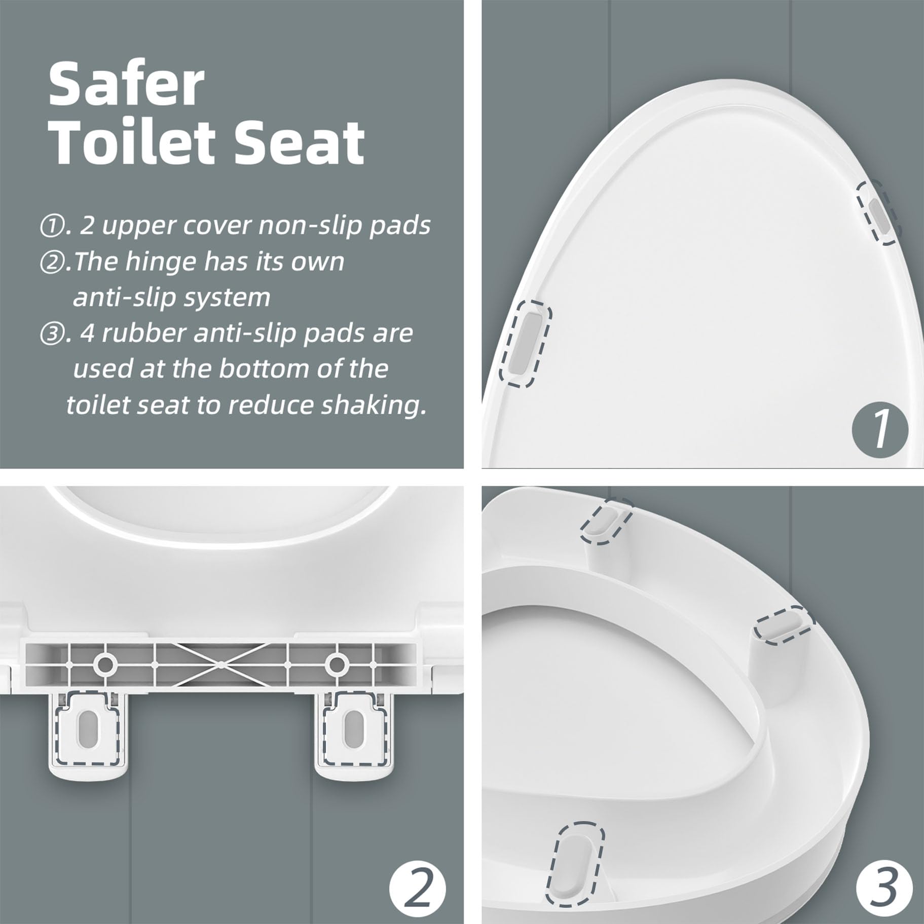 Ccbello ELONGATED toilet seat risers for seniors, Slow Close, Elevated toilet seat, Heavy Duty, Never Loosen, Raised toilet seat elongated bowl, White(18.5”)