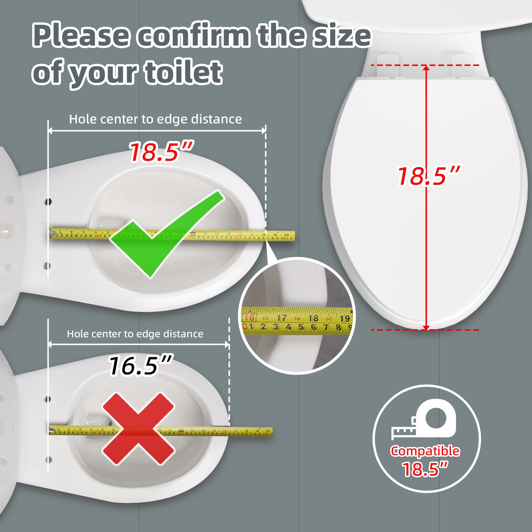 Ccbello ELONGATED toilet seat risers for seniors, Slow Close, Elevated toilet seat, Heavy Duty, Never Loosen, Raised toilet seat elongated bowl, White(18.5”)