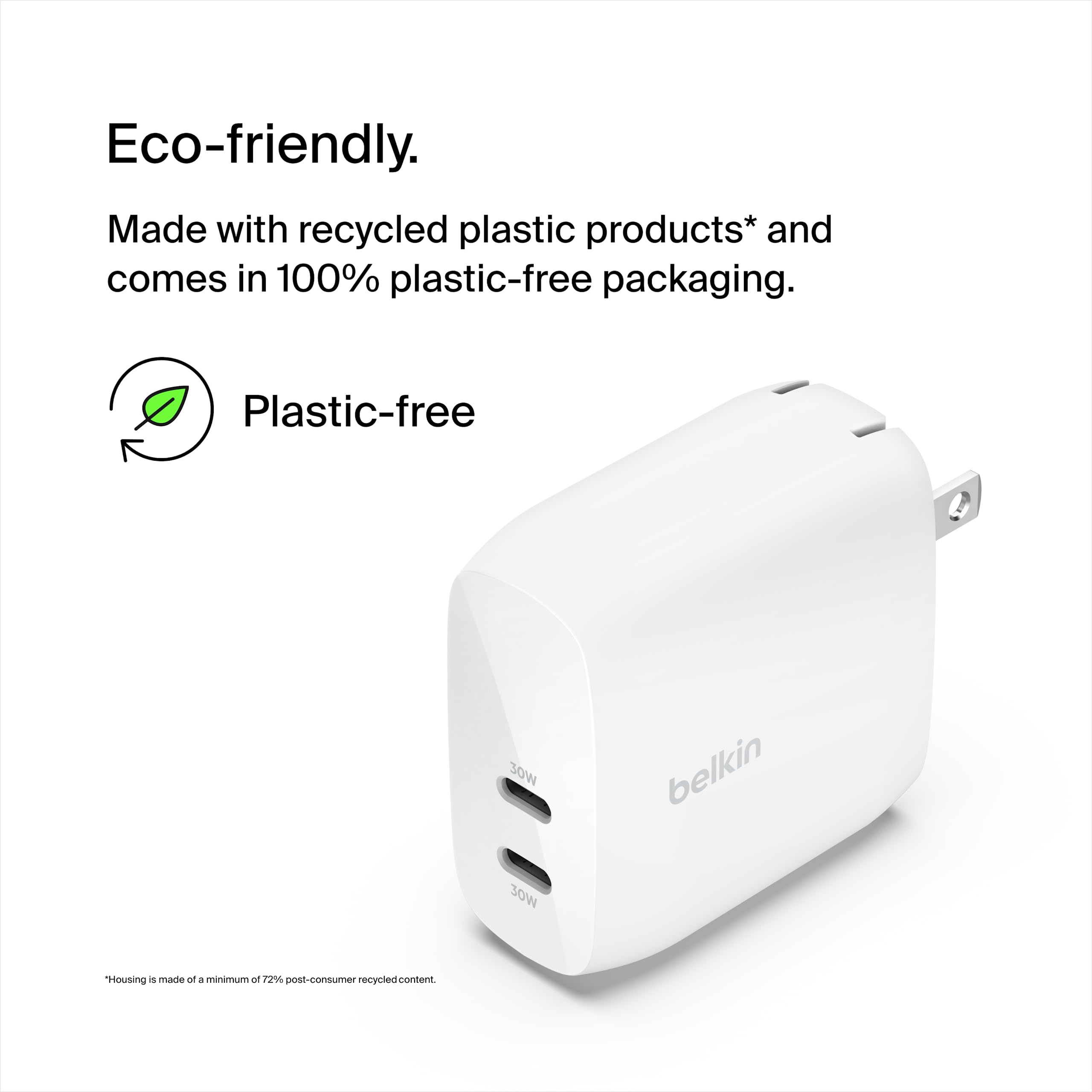 Belkin BoostCharge Dual USB-C Wall Charger with PPS 60W for Apple iPhone, iPad, Samsung Galaxy, Google Pixel - Compatible w/USB-C to Lightning Cable & USB-C to USB-C - White