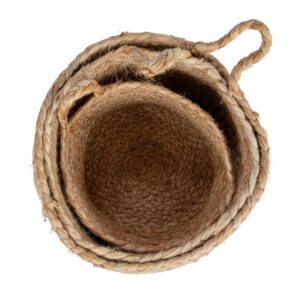 Creative Co-Op Various Round Braided Jute Nesting Handles, Natural, Set of 3 Basket