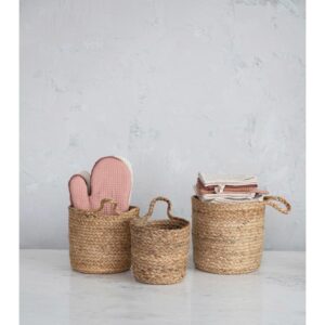 Creative Co-Op Various Round Braided Jute Nesting Handles, Natural, Set of 3 Basket