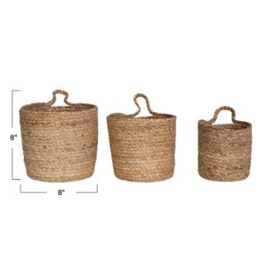 Creative Co-Op Various Round Braided Jute Nesting Handles, Natural, Set of 3 Basket