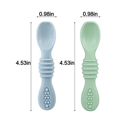 PandaEar 2 Pack Silicone Suction Plates for Baby, Divided Unbreakable Toddler Plate with 2 Pack Spoons for Self Feeding, Babies Utensils Feeding Set Baby Eating Supplies, Crab & Bee Shape -Blue&Green