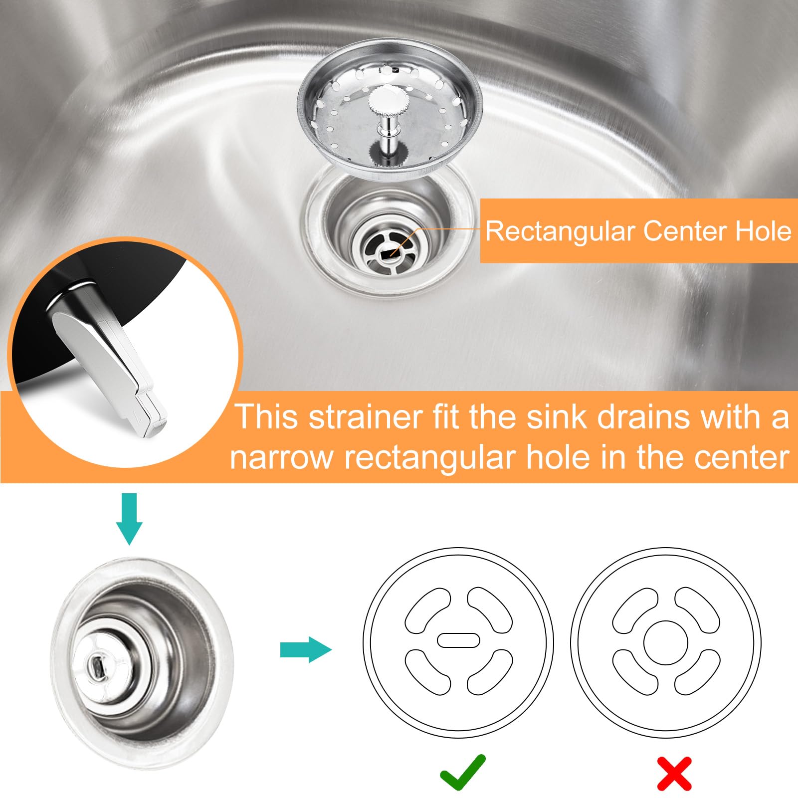 Buumook 3 Pack - Kitchen Sink Drain Strainer and Stopper Set for Most Sinks, Clog-Free Basket with Stainless Steel Body, Rubber