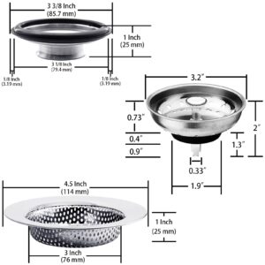 Buumook 3 Pack - Kitchen Sink Drain Strainer and Stopper Set for Most Sinks, Clog-Free Basket with Stainless Steel Body, Rubber