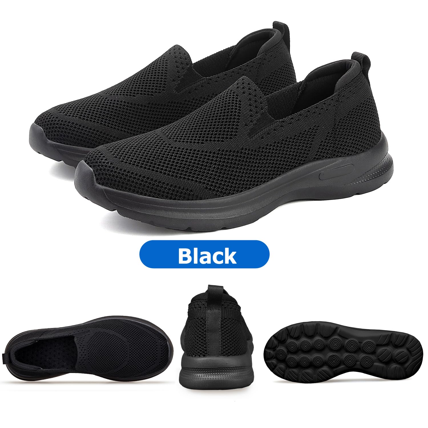 JFbaha Women's Road Running Shoes Walking Slip on Stretch Kni Comfort Breathable Lightweight Athletic Yoga Easy Sneakers Daily Shoes (Black, Numeric_6)