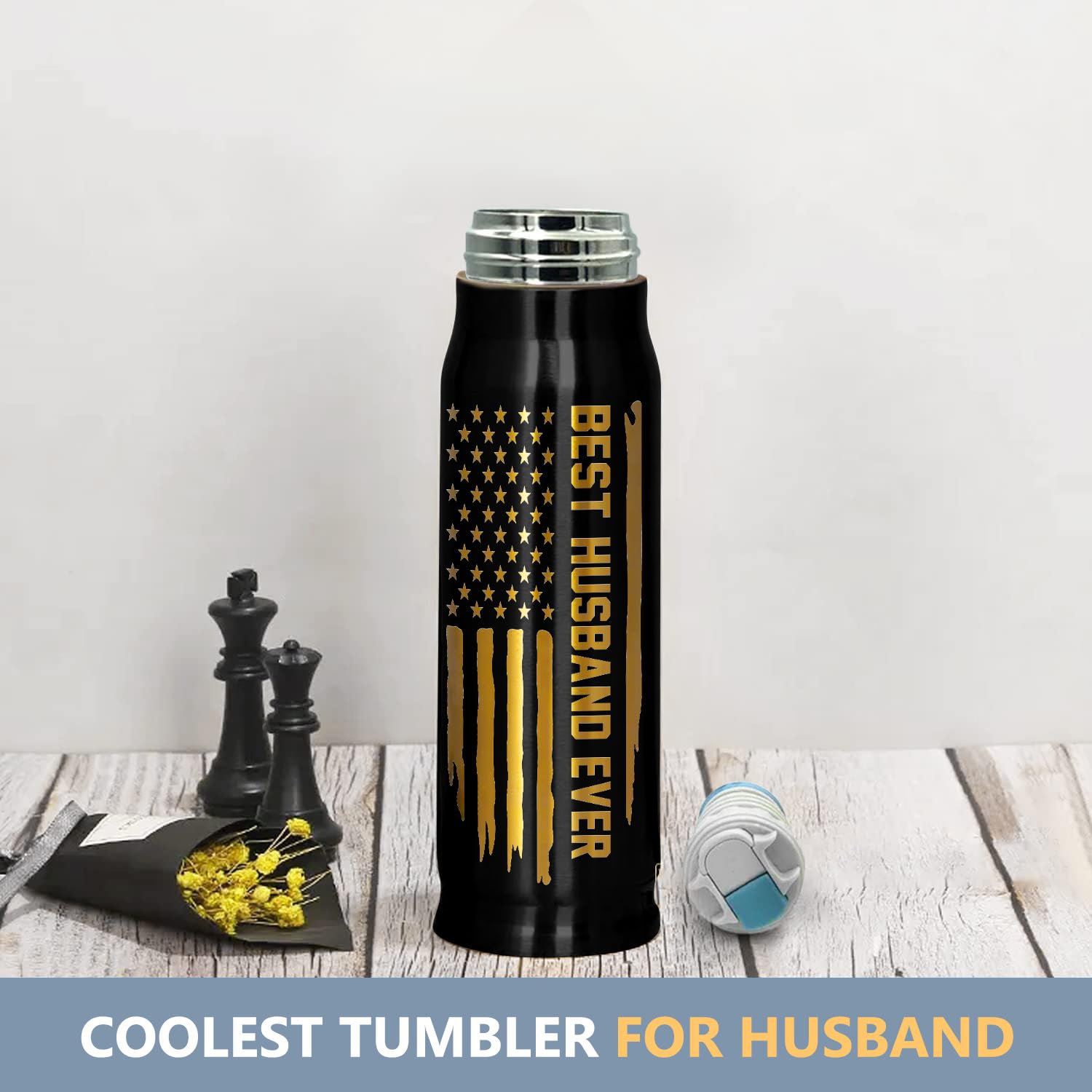 Best Husband Ever 17oz Stainless Steel Black Bullet Tumbler - Gifts for Him, Husband Gifts from Wife - Gifts for Husband for Anniversary, Husband Birthday Gift, Husband Christmas Gifts