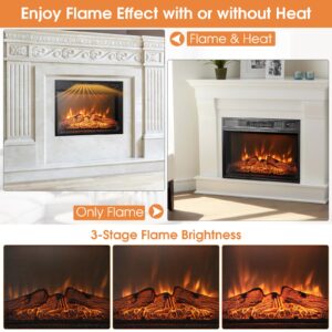 GOFLAME 23-Inch Electric Fireplace Insert, 1400W Recessed Fireplace Heater with Remote Control, Thermostat, 3 Flame Brightness, 6H Timer, Overheat Protection, Freestanding Fireplace for Living Room