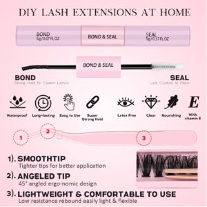 DIY Eyelash Extension Kit with 320 Pcs 60D Lash Clusters, Bond and Seal and Lash Applicator Tool 9-16mm Mix D Curl Individual Lashes Kit for Beginners Self Application DIY at Home, by Kmilro