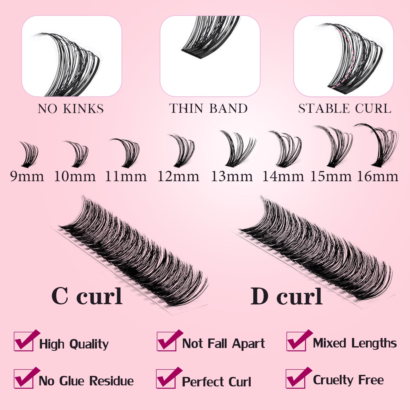 DIY Eyelash Extension Kit with 320 Pcs 60D Lash Clusters, Bond and Seal and Lash Applicator Tool 9-16mm Mix D Curl Individual Lashes Kit for Beginners Self Application DIY at Home, by Kmilro