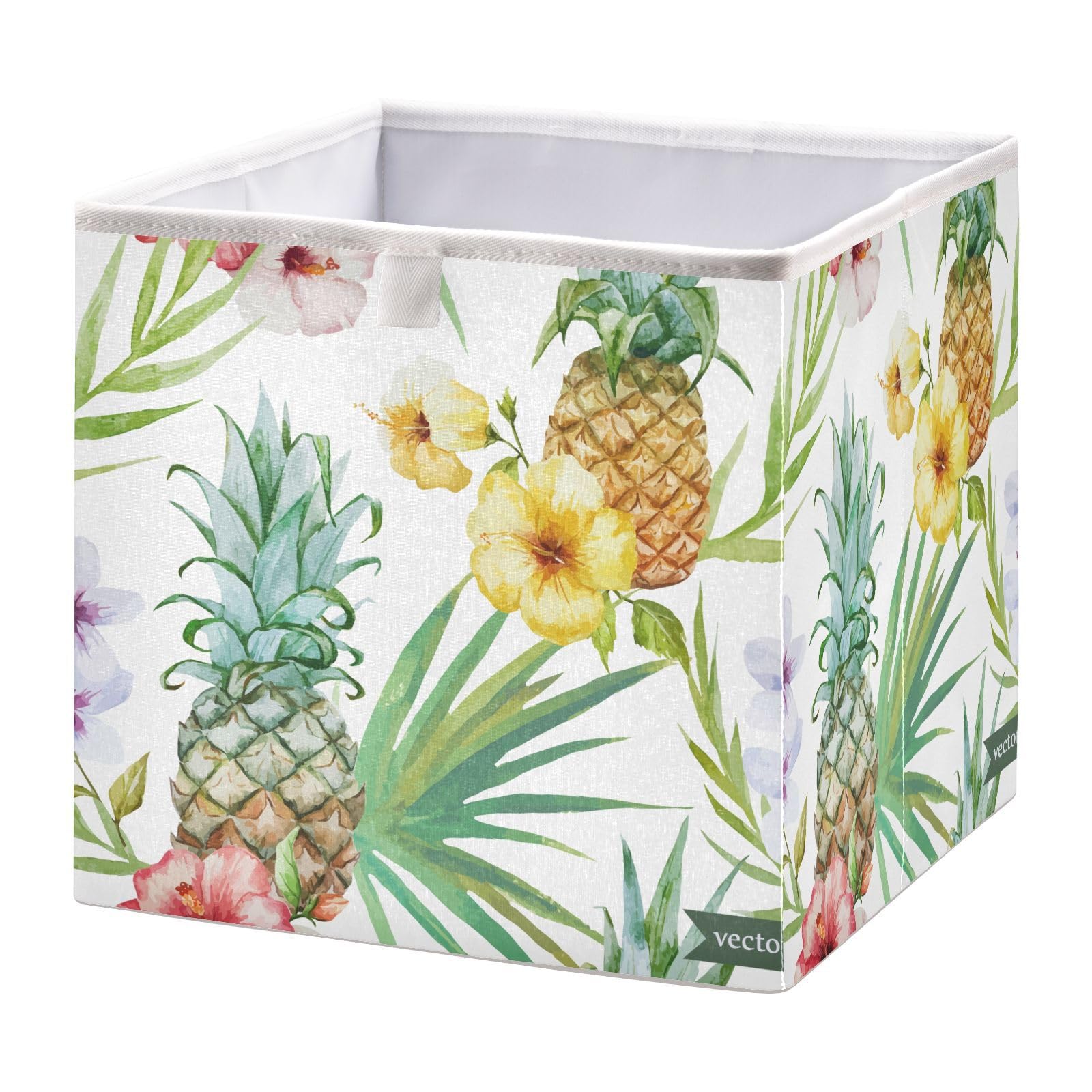 Emelivor Pineapples Hibiscus Cube Storage Bin Fabric Storage Cubes Collapsible Foldable Storage Baskets Organizer Containers for Shelves Nursery Closer Bedroom Home,11 x 11inch