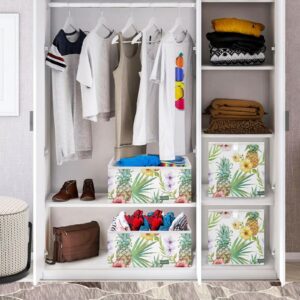 Emelivor Pineapples Hibiscus Cube Storage Bin Fabric Storage Cubes Collapsible Foldable Storage Baskets Organizer Containers for Shelves Nursery Closer Bedroom Home,11 x 11inch