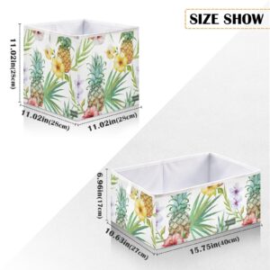 Emelivor Pineapples Hibiscus Cube Storage Bin Fabric Storage Cubes Collapsible Foldable Storage Baskets Organizer Containers for Shelves Nursery Closer Bedroom Home,11 x 11inch