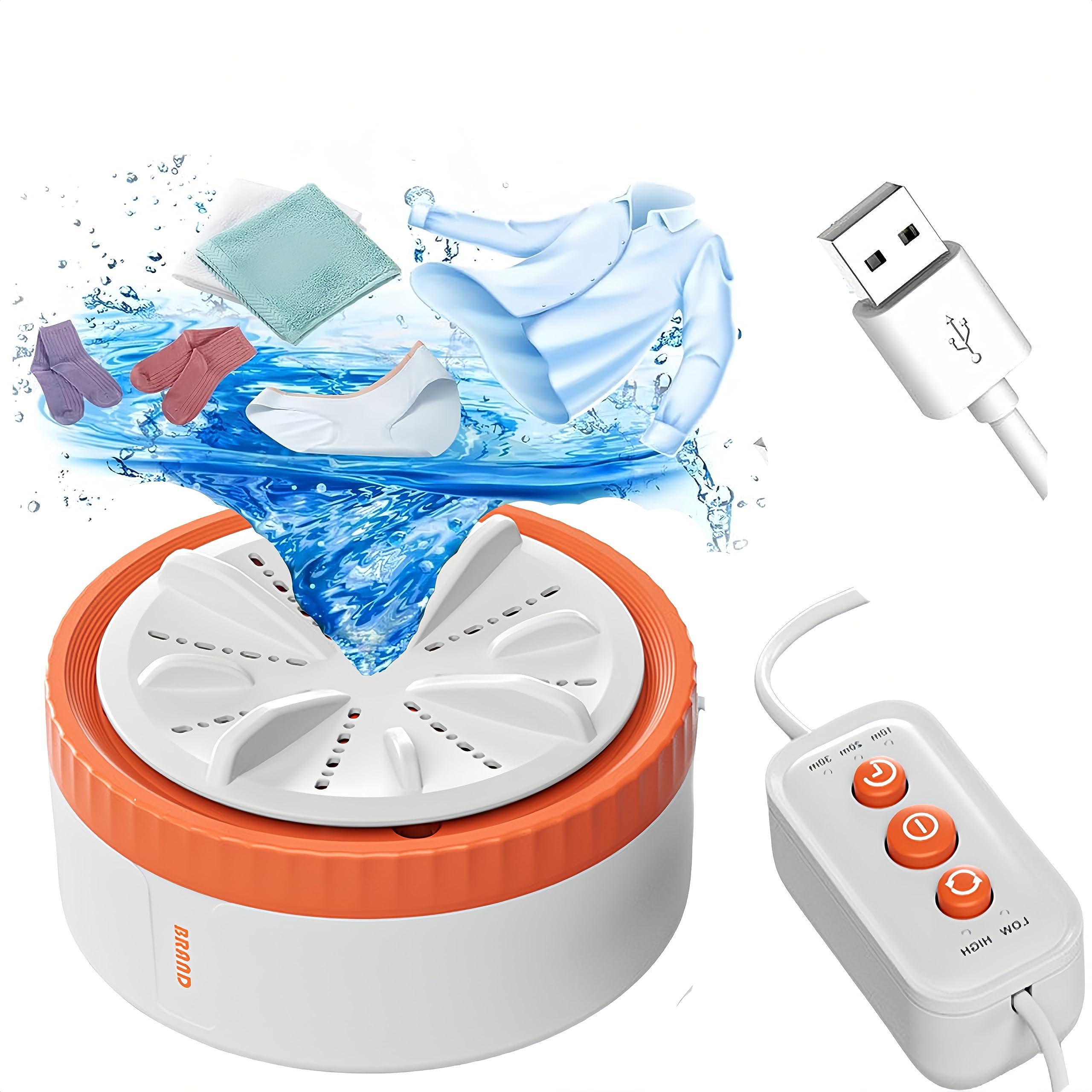 Portable Washing Machine,USB Powered 3 Timing Modes Mini Turbo Washing Machine and Dishwasher, Suitable for Travel,Business Trip,Home,Fruit Cleaning and Dish Washing (Orange)