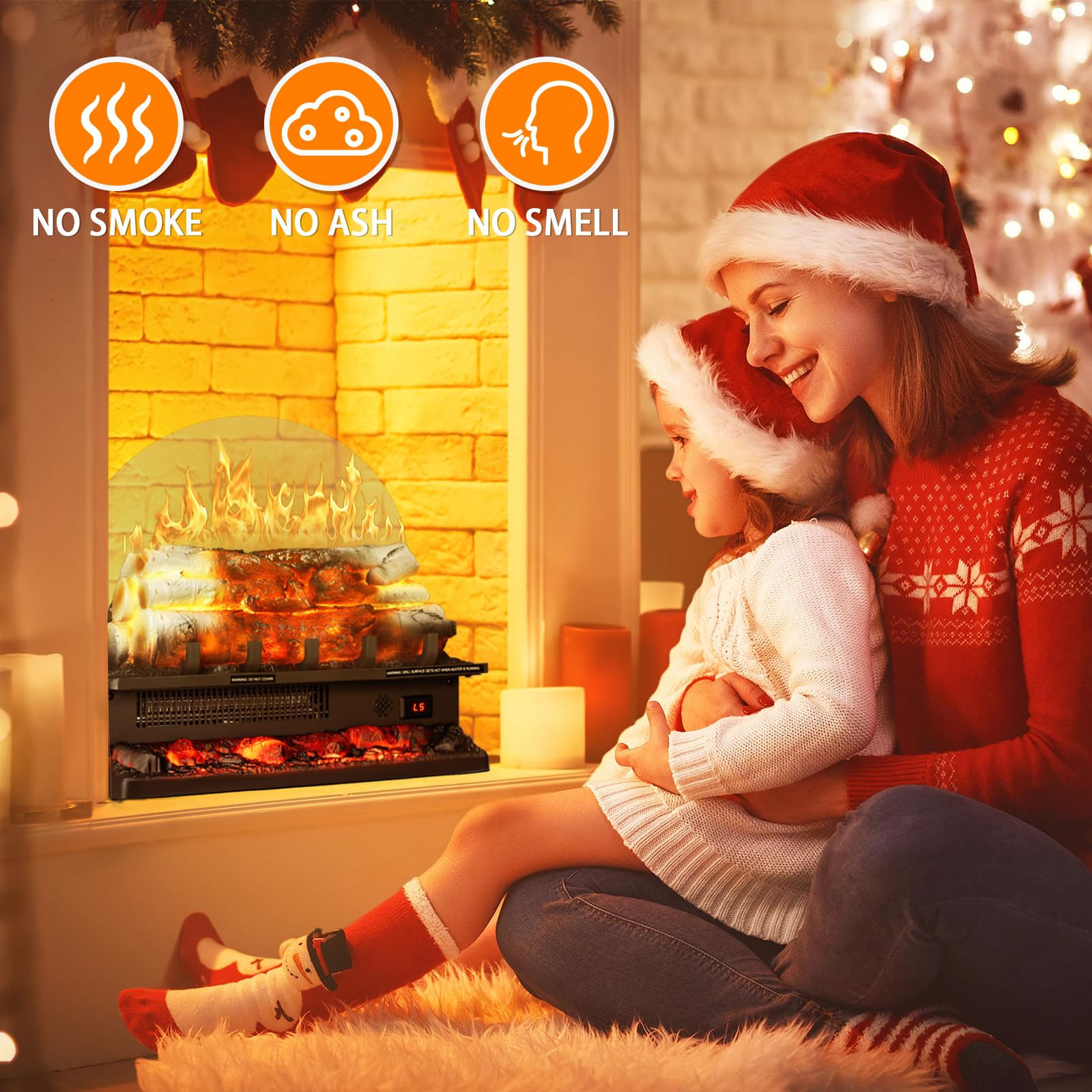 Antarctic Star 21 Inch Electric Fireplace Log Heater Remote Control Real Flame Effect Ember Bed, Overheated Protection, Adjustable Brightness, Speed, Temp and Sound Effect, Indoor Use 750W/1500W…