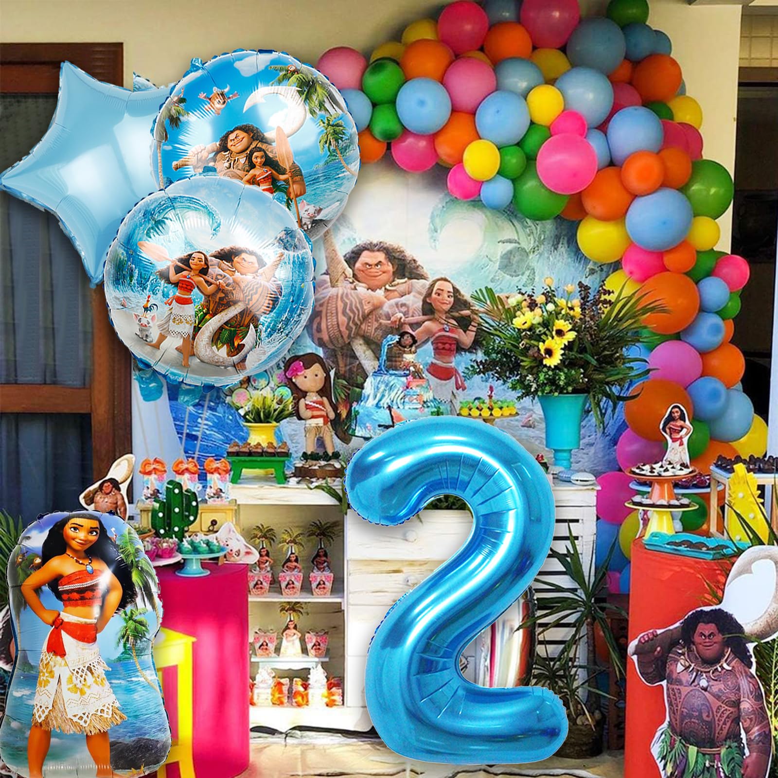 5PCS Moana Foil Balloons, Moana Party Supplies 2th Birthday Balloons, Birthday Party Baby Shower Party Decorations (2th)