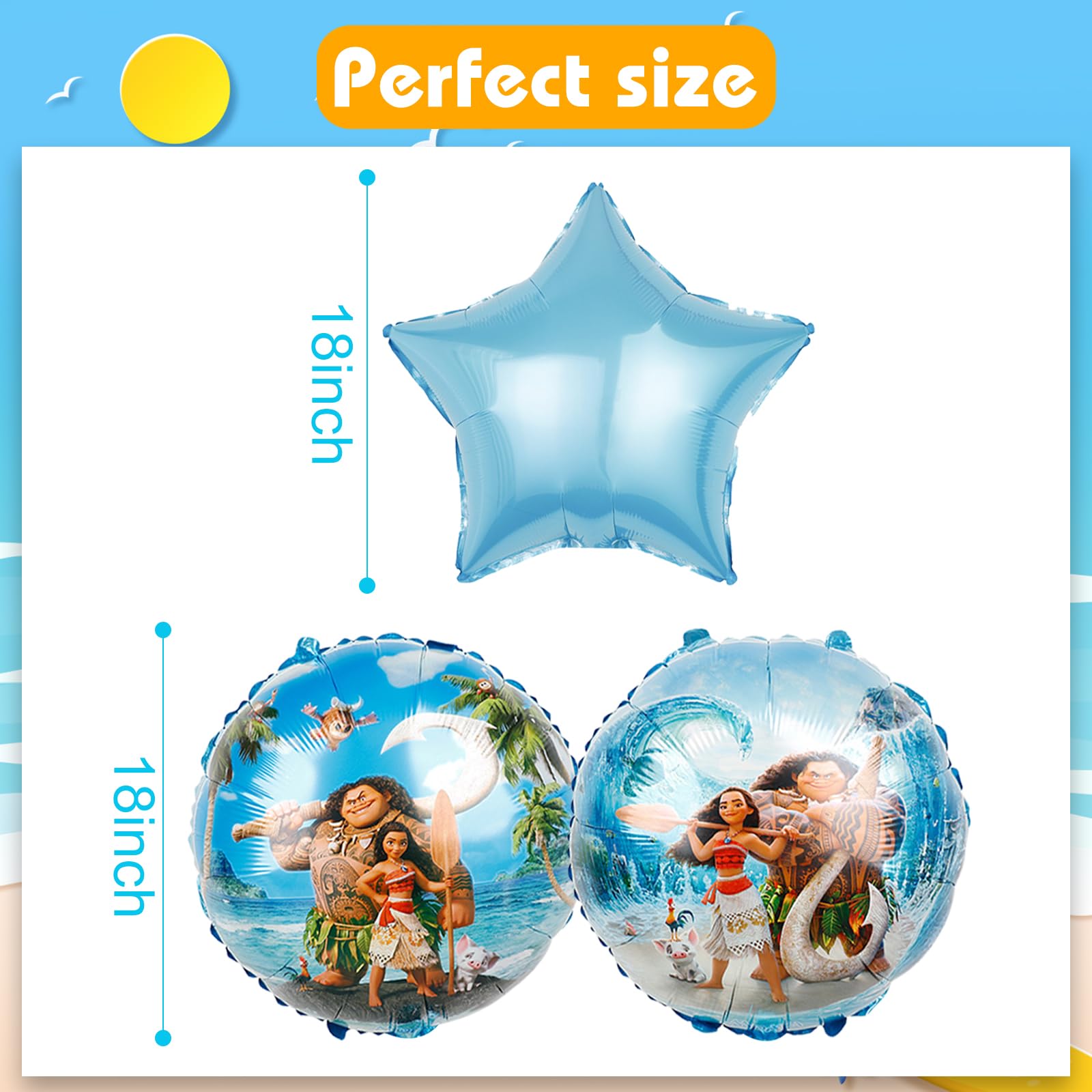 5PCS Moana Foil Balloons, Moana Party Supplies 2th Birthday Balloons, Birthday Party Baby Shower Party Decorations (2th)