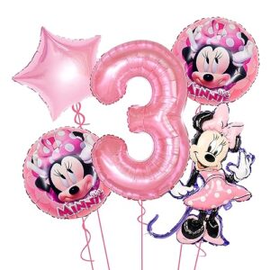 minnie theme party balloons supplies, 5pcs minnie balloons for 3th birthday party, birthday party baby shower party decorations (3th)