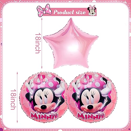 Minnie Theme Party Balloons Supplies, 5PCS Minnie Balloons for 3th Birthday Party, Birthday Party Baby Shower Party Decorations (3th)