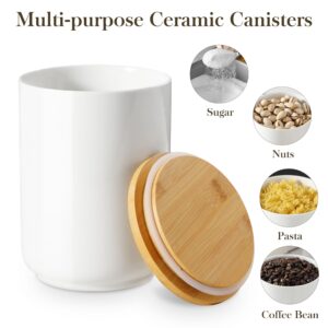 MALACASA Canisters Sets for the Kitchen, Ceramic Kitchen Canisters for Countertop, Coffee Jar with Airtight Bamboo Lid, Flour and Sugar Containers Set of 3, White Food Storage Jars for Tea, Cereal Nut