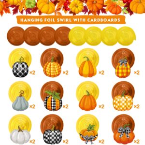 54 Pcs Fall Party Decorations, Thanksgiving Hanging Swirls Decorations, Pumpkin Maple Cutouts Hanging Swirls Ceiling Decorations for Autumn Harvest Party Supplies(Pumpkin)