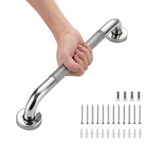 2 pack grab bars for shower handle, 12 inch anti slip shower grab bars for seniors, stainless steel knurled handicap grab bars for bathroom(polished chrome, 1" diameter)