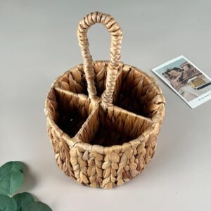 Hemoton Basket Silverware Hamper Woven Storage Holder Desktop Sundry Holder Sundries Holder Household Woven Container Cutlery Holder Desk Sundry Organizer Portable Hyacinth Storage Rack