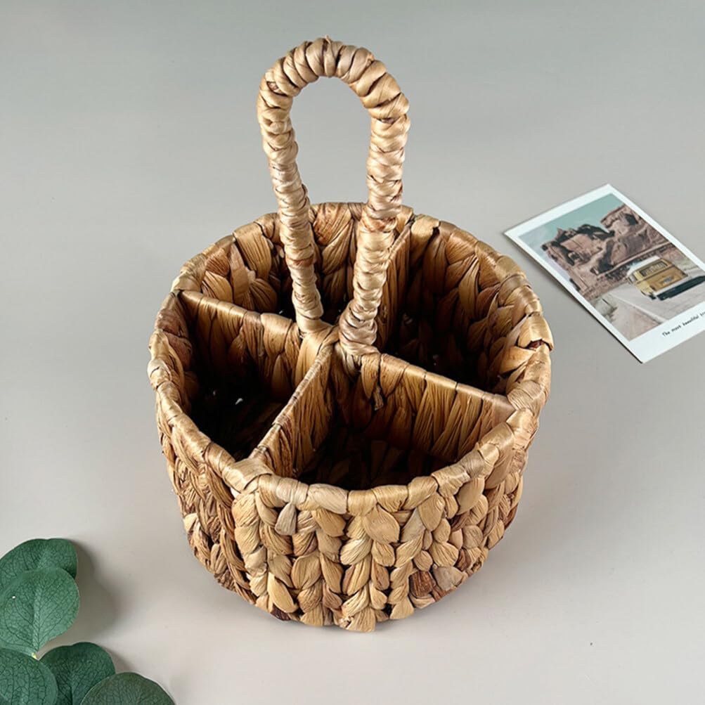 Hemoton Basket Silverware Hamper Woven Storage Holder Desktop Sundry Holder Sundries Holder Household Woven Container Cutlery Holder Desk Sundry Organizer Portable Hyacinth Storage Rack