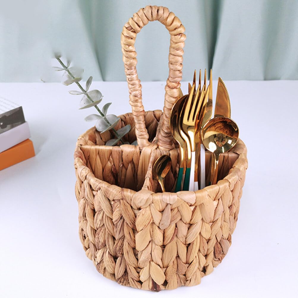 Hemoton Basket Silverware Hamper Woven Storage Holder Desktop Sundry Holder Sundries Holder Household Woven Container Cutlery Holder Desk Sundry Organizer Portable Hyacinth Storage Rack