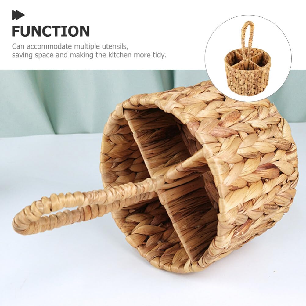 Hemoton Basket Silverware Hamper Woven Storage Holder Desktop Sundry Holder Sundries Holder Household Woven Container Cutlery Holder Desk Sundry Organizer Portable Hyacinth Storage Rack