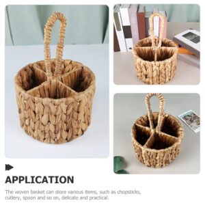 Hemoton Basket Silverware Hamper Woven Storage Holder Desktop Sundry Holder Sundries Holder Household Woven Container Cutlery Holder Desk Sundry Organizer Portable Hyacinth Storage Rack