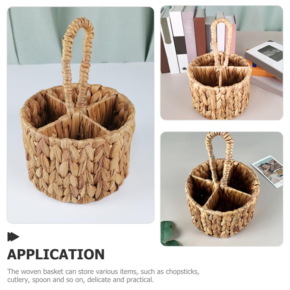 Hemoton Basket Silverware Hamper Woven Storage Holder Desktop Sundry Holder Sundries Holder Household Woven Container Cutlery Holder Desk Sundry Organizer Portable Hyacinth Storage Rack