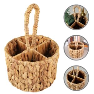 Hemoton Basket Silverware Hamper Woven Storage Holder Desktop Sundry Holder Sundries Holder Household Woven Container Cutlery Holder Desk Sundry Organizer Portable Hyacinth Storage Rack