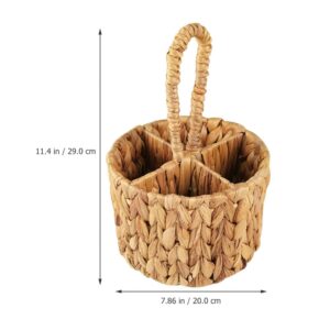 Hemoton Basket Silverware Hamper Woven Storage Holder Desktop Sundry Holder Sundries Holder Household Woven Container Cutlery Holder Desk Sundry Organizer Portable Hyacinth Storage Rack