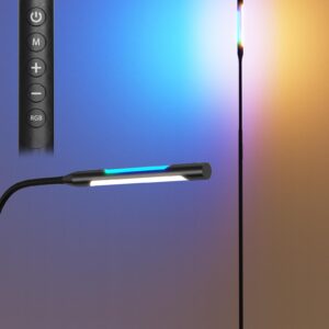 ULG 【Upgrade】 Double Side LED Floor Lamp, Tall 360° Adjustable Gooseneck Standing Reading Lamp for Bedroom, RGB & Dimmable Bright Task Light with 3000K-6500K Color Temps, Eyelash LED Floor Light