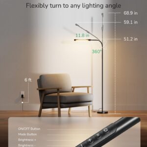 ULG 【Upgrade】 Double Side LED Floor Lamp, Tall 360° Adjustable Gooseneck Standing Reading Lamp for Bedroom, RGB & Dimmable Bright Task Light with 3000K-6500K Color Temps, Eyelash LED Floor Light