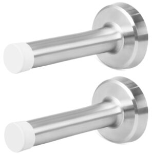 door stop 3.5 inch, 2 pack brushed nickel door stopper, wall mounted, modern commercial stainless steel doorstop wall protector with sound dampening door bumper, silver