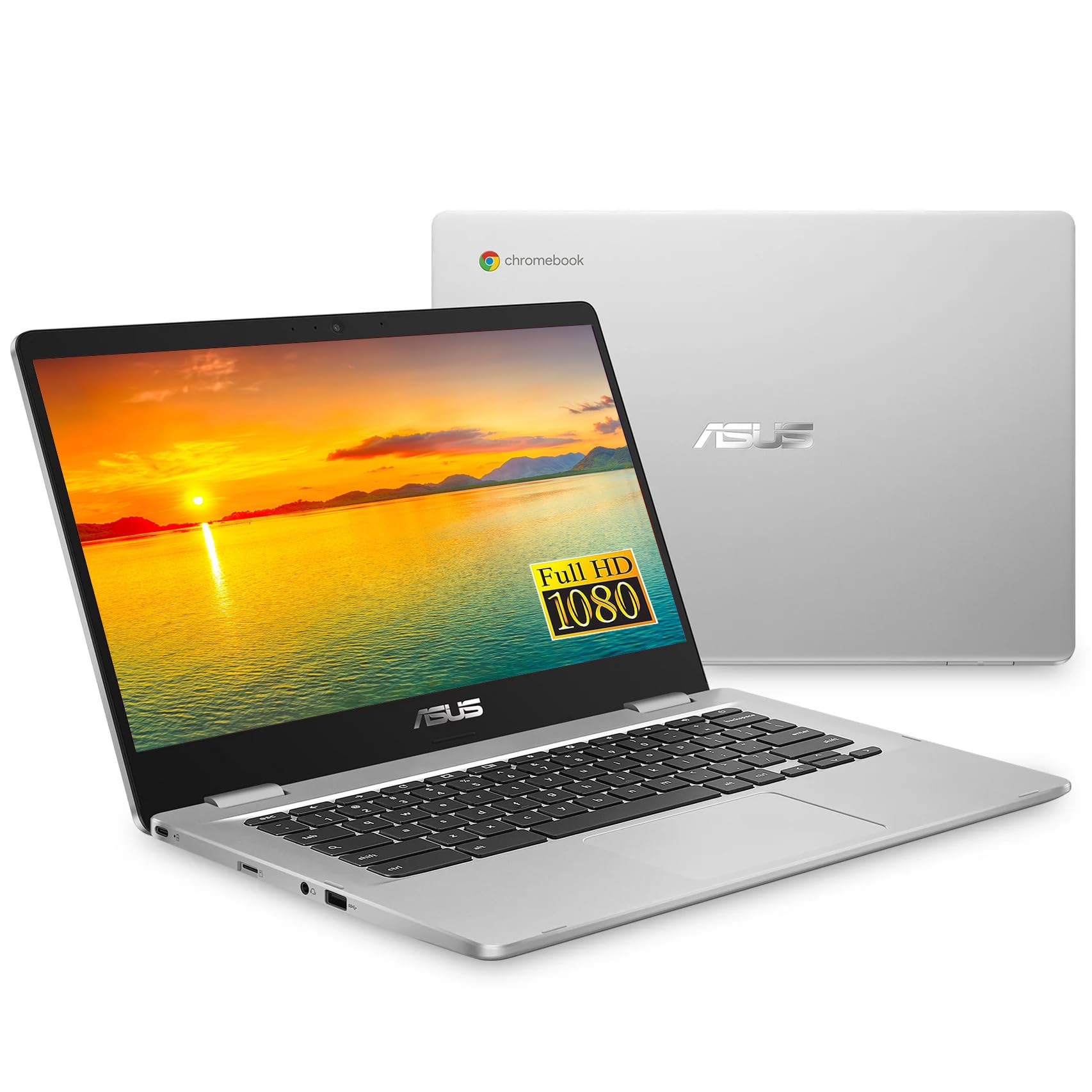 ASUS Flagship Chromebook 14 FHD Student Laptop, Intel Celeron N4020 (2 Core, Up to 2.8GHz), 4GB RAM, 64GB eMMC, Wi-Fi, Webcam, Bluetooth, Zoom Meeting, 10 Hours Battery, Chrome OS, w/GM Accessory