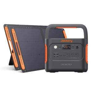 jackery 1000 plus solar generator, 1264wh portable power station with 2xsolarsaga 100w solar panels, 2000w output expandable home backup power for off-grid living, outdoor camping and exploration