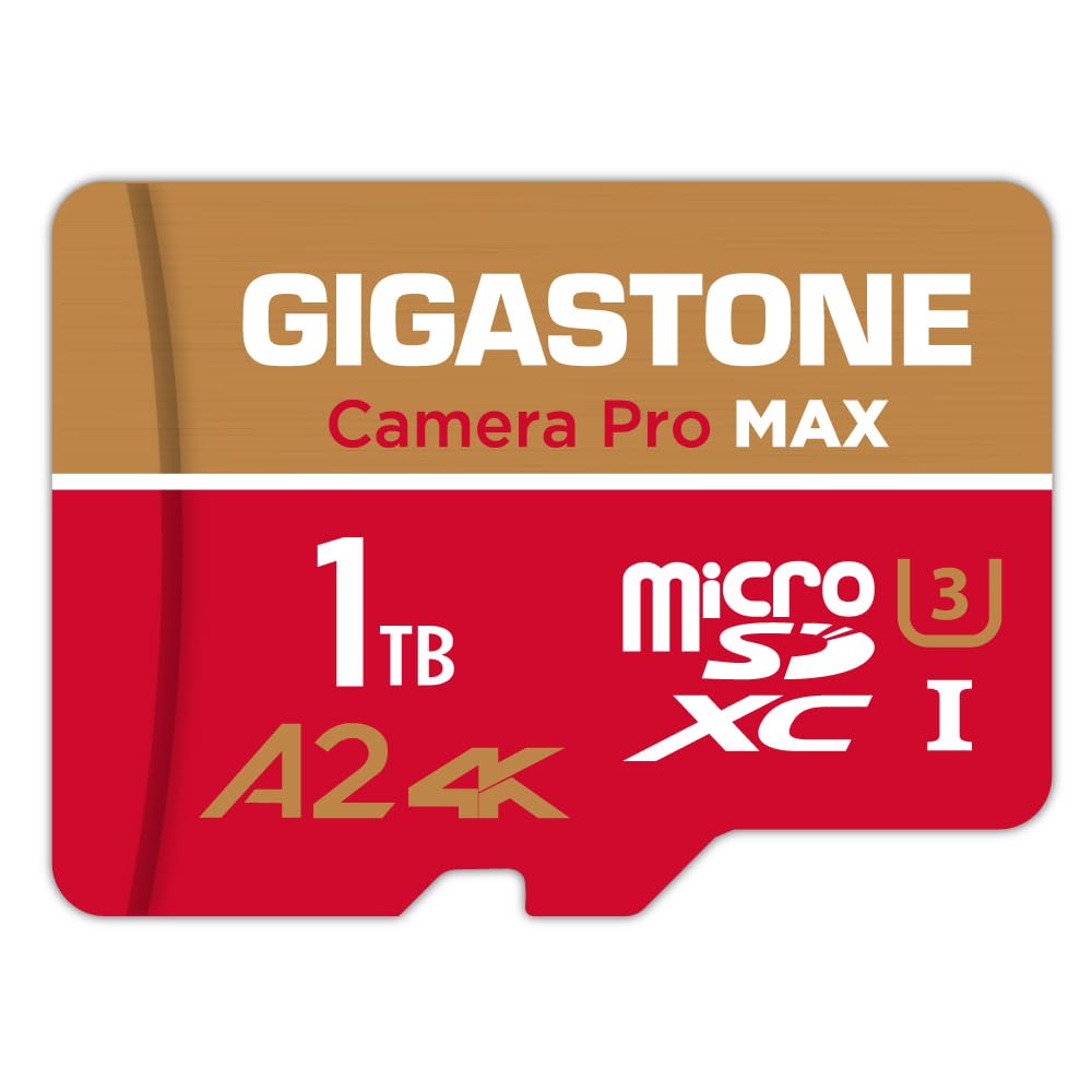 [5-Yrs Free Data Recovery] GIGASTONE 1TB Micro SD Card, 4K Camera Pro MAX, 4K Video Recording for GoPro, DJI, Drone, R/W up to 150/140 MB/s MicroSDXC Memory Card UHS-I U3 A2 V30, with Adapter