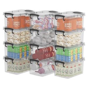 cetomo 3.2qt*12 plastic storage bins, storage box, 12 pack, organizing container with durable lids, secure latching buckles, stackable and nestable, no-frills, clear