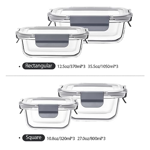 S SALIENT 24 Pieces Glass Food Storage Containers with Lids,Glass Meal Prep Containers Set with Locking Lids,Airtight Glass Lunch Container for Kitchen,BPA Free(12 Lids & 12 Containers)