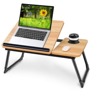 adjustable laptop desk for bed,bed table for laptop,laptop stand for bed,lap desk for laptop,foldable bed desk for laptop and writing,portable bed tray table with cup holder,laptop bed tray table