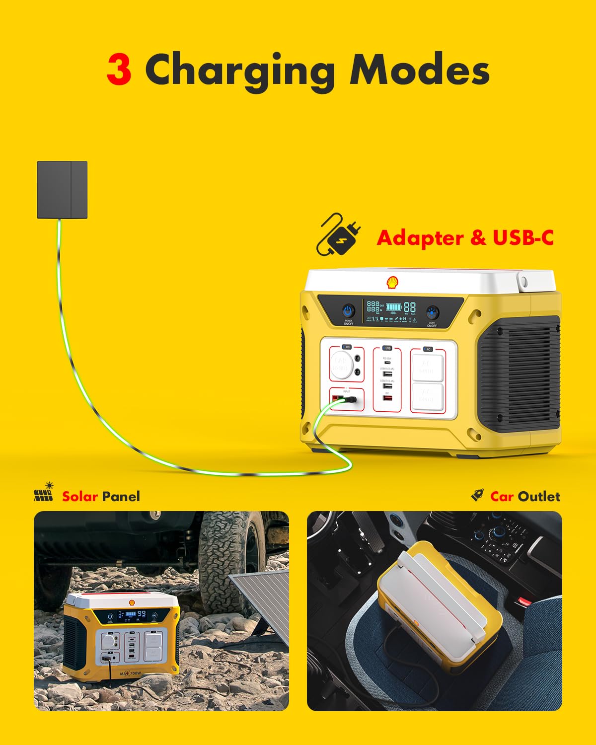 Shell 500W Portable Power Station, 583Wh Solar Generator with 10-Port,LED Light, Emergency Triangle, Portable Power Supply for Outdoor Camping/Home Use/Emergency