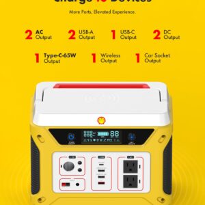 Shell 500W Portable Power Station, 583Wh Solar Generator with 10-Port,LED Light, Emergency Triangle, Portable Power Supply for Outdoor Camping/Home Use/Emergency