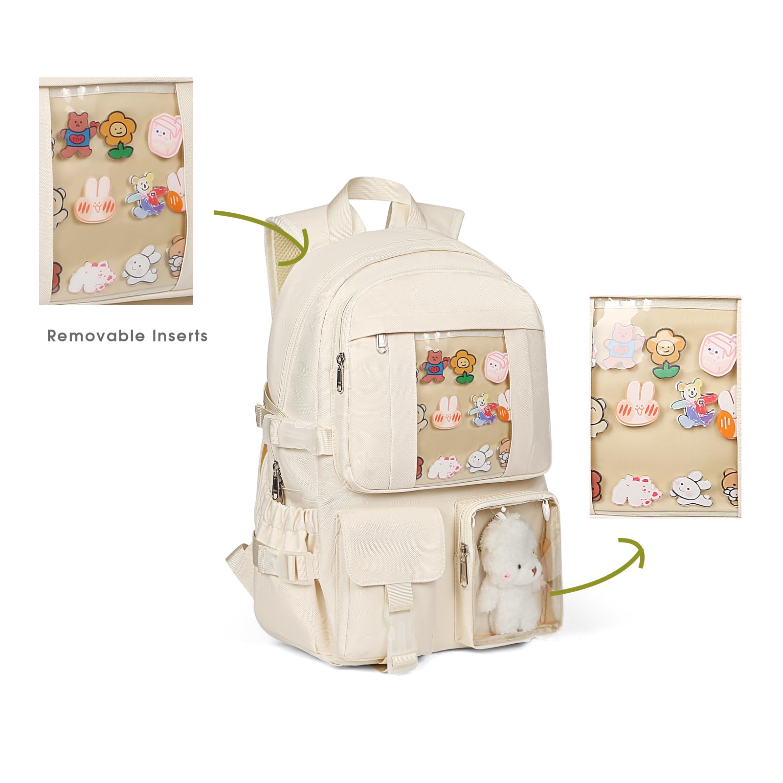 cotmcor Kawaii Backpack for Girls, Cute Aesthetic Backpack for School, Kawaii Bookbag with Pins Accessories and Pendant